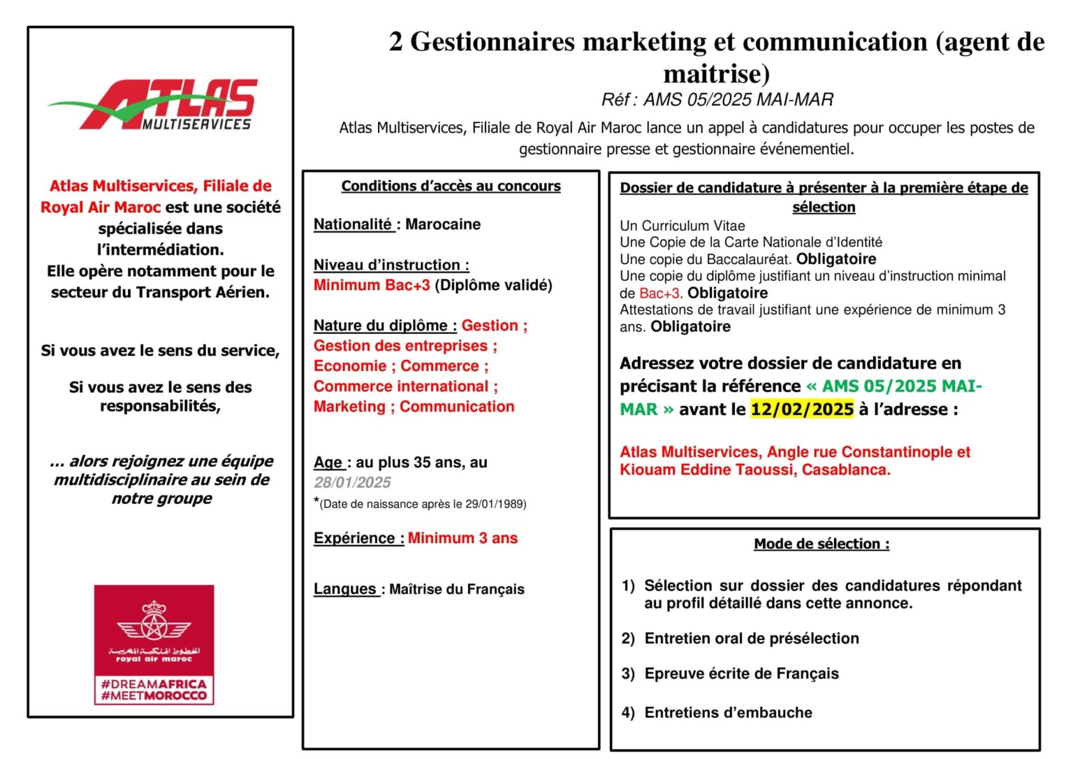Concours de Recrutement Atlas Multiservices 2025 (8 Postes) - tv.bestcours